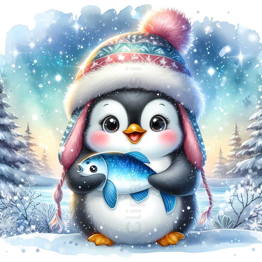 Cute Watercolor Winter Animals Clipart Bundle, Baby Animal Images, 17 ...