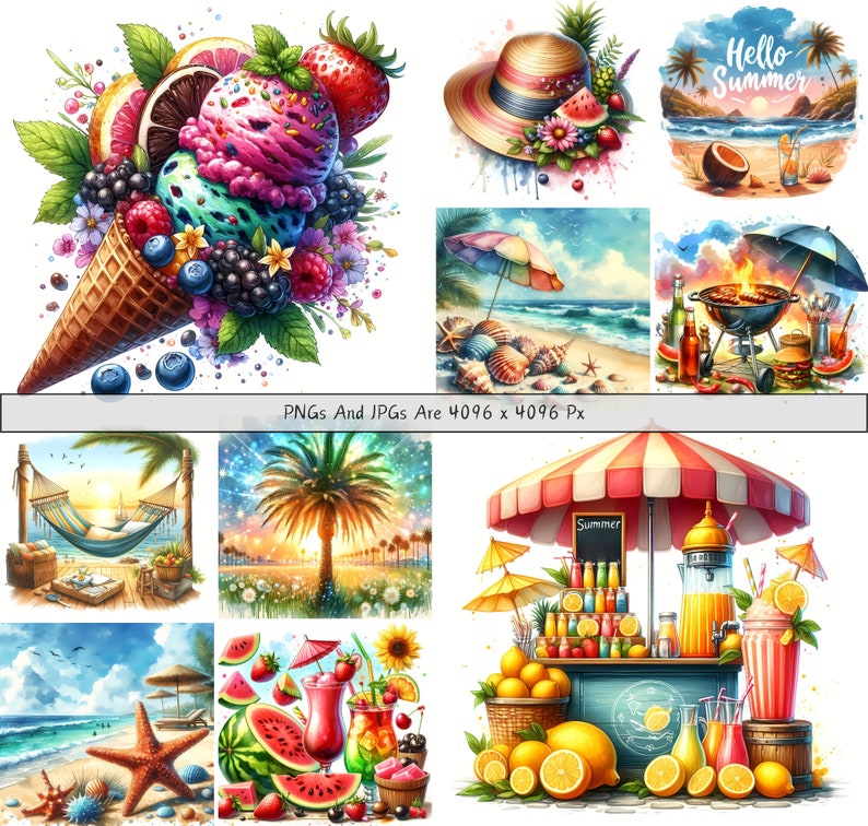 High Quality Summer Clipart Bundle, Watercolor Clip Art Images, Amazing ...