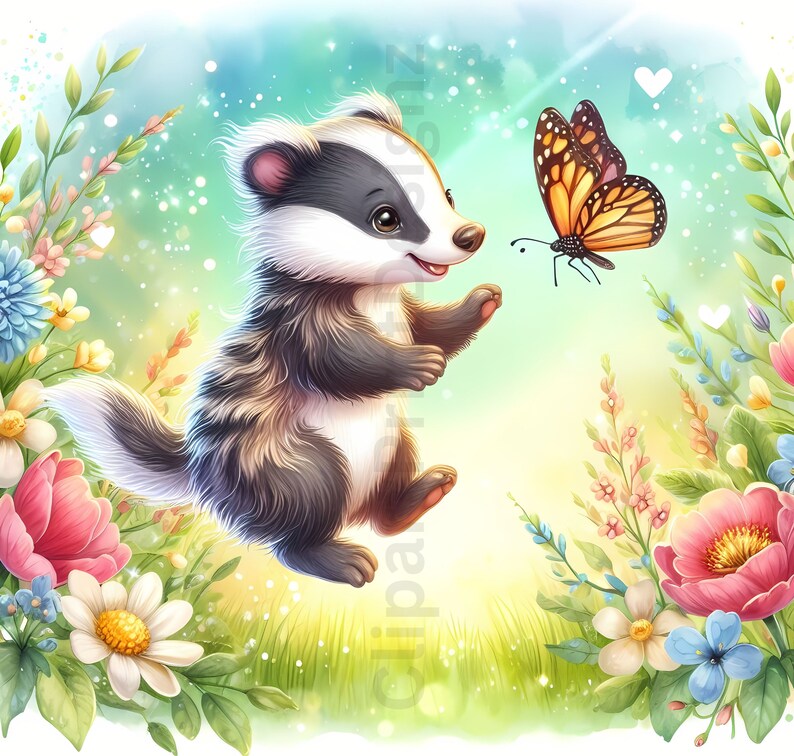 Cute Spring Badgers Clipart Bundle, Watercolor Clip Art Images, High ...