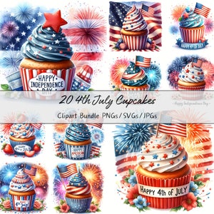4th July Cupcakes Clipart Bundle, Watercolor Patriotic Files, High ...