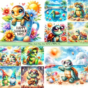 Cute Summer Turtles Clipart Bundle, Watercolor Turtle Clip Art Images ...