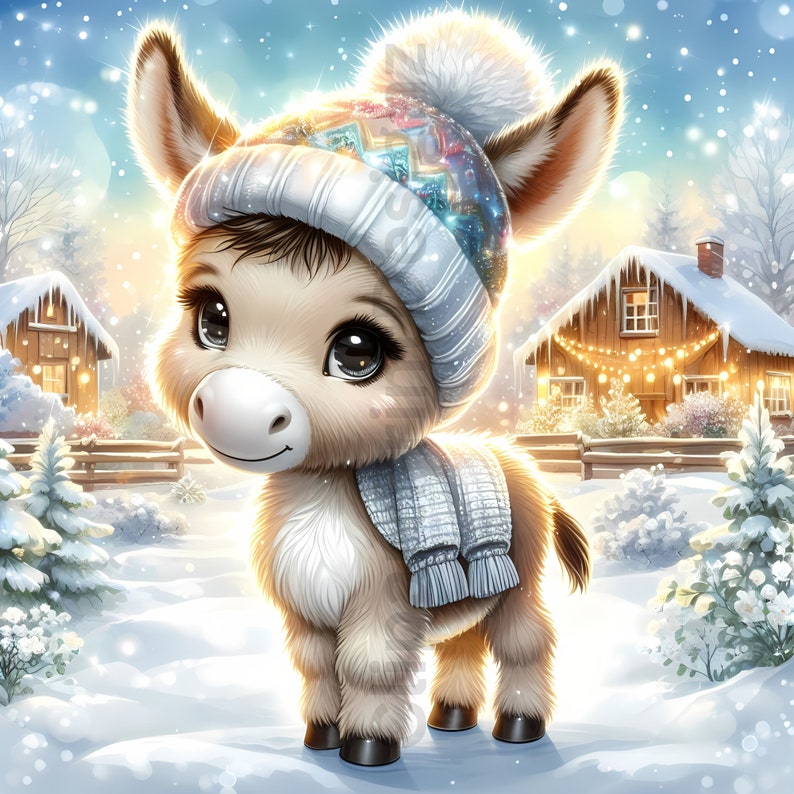 Cute Winter Farm Animals Clipart Bundle, Festive Watercolor Clip Art ...