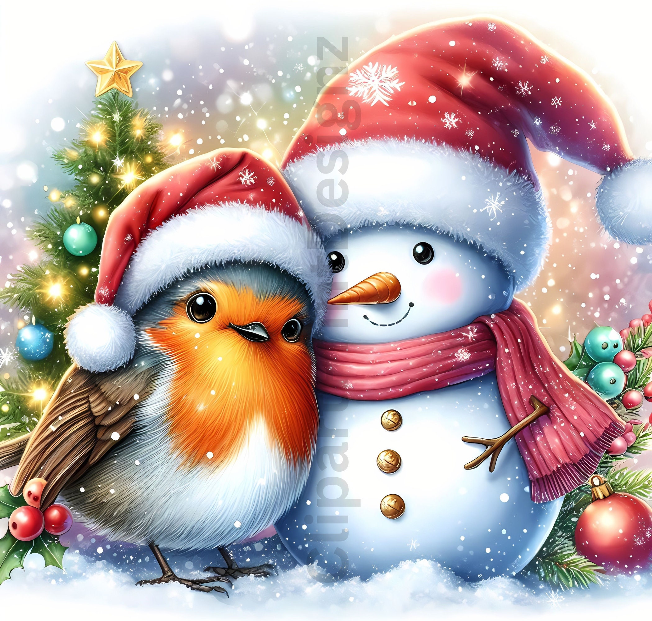 Cute Christmas Robins Clipart Bundle, Xmas Robin Clip Art Images ...
