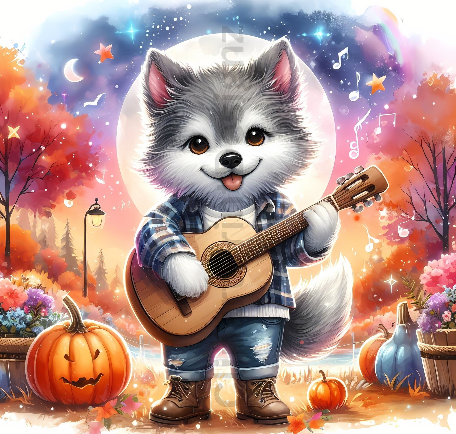 Cute Fall Wolves Clipart Bundle, Watercolor Autumn Wolf Clip Art Images ...