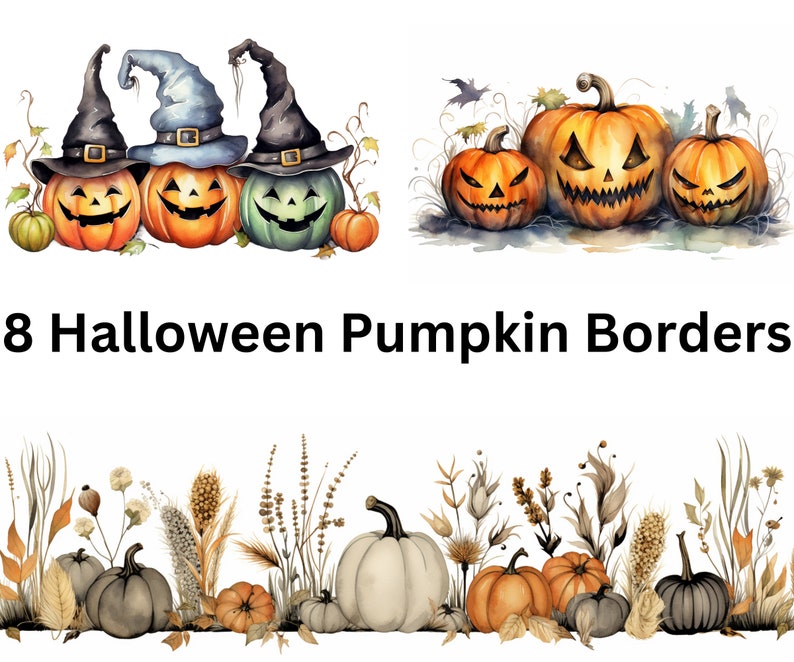 Watercolor Halloween Borders, Clipart Bundle, 44 Cute and Scary ...