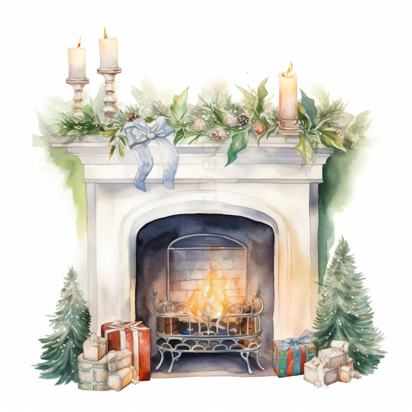 29 Watercolor Christmas Hygge Clipart Bundle, Cozy Digital Art, Neutral ...