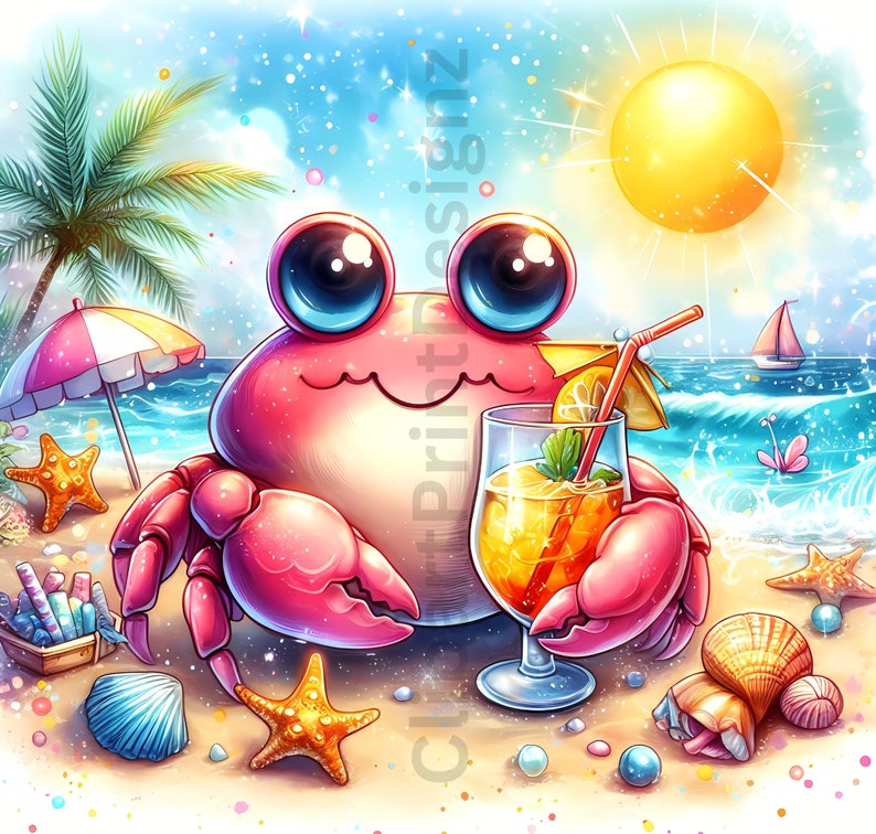 Cute Summer Crabs Clipart Bundle, Watercolor Crab Clip Art Images, High ...