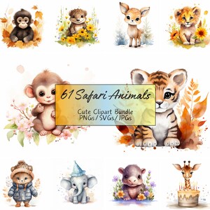Mega Baby Safari Animals Clipart, Watercolor Nursery Bundle, Spring ...