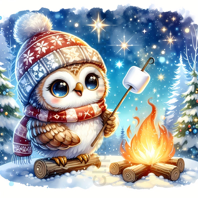 Cute Winter Owl Clipart Bundle, Festive Watercolor Clip Art Images, 20 ...