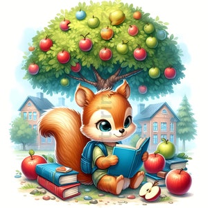 Cute Back to School Squirrels Clipart Bundle, Watercolor Squirrel Clip ...