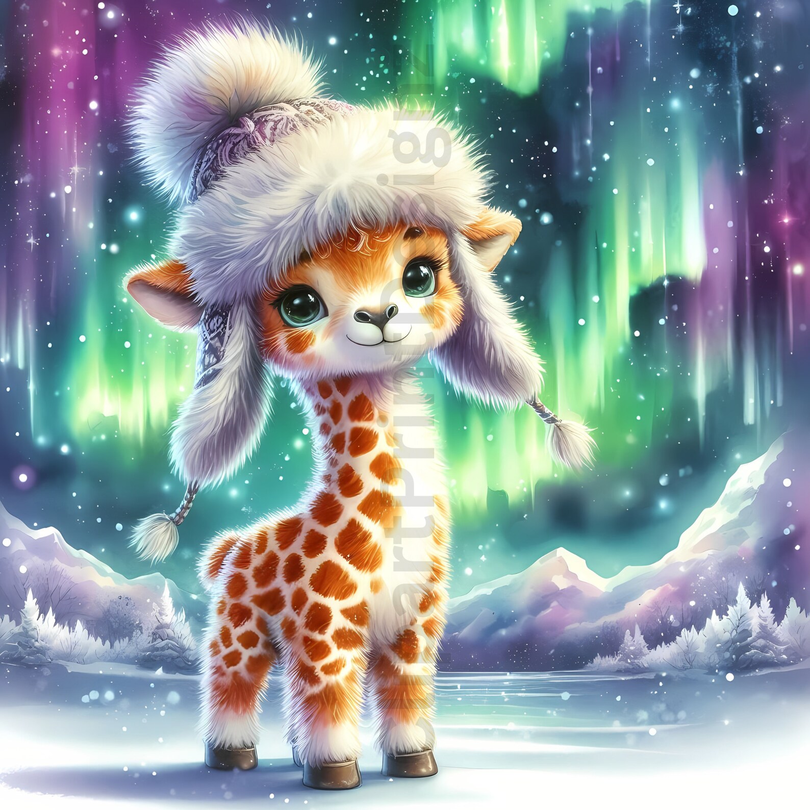 Cute Winter Giraffe Clipart Bundle, Festive Watercolor Clip Art Images ...