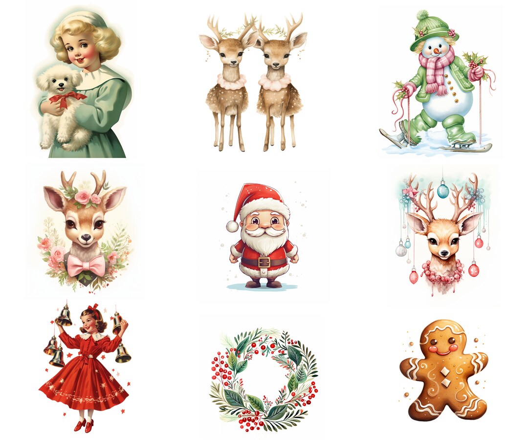 Cute Retro Christmas Clipart, Pink Christmas Bundle, Commercial Use ...