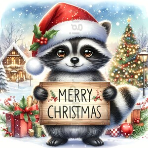 Cute Christmas Raccoons Clipart Bundle, Xmas Raccoon Clip Art Images ...