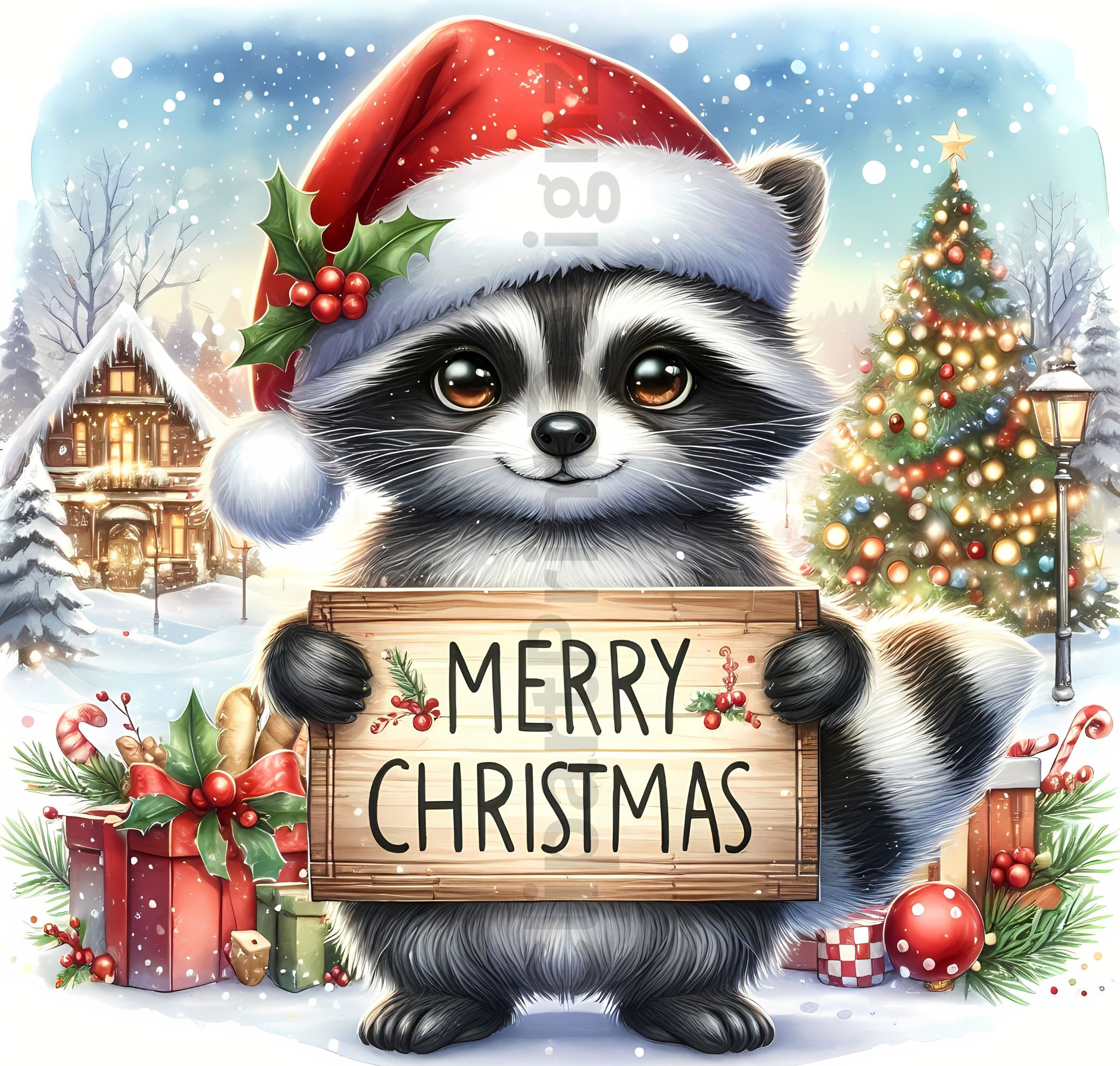 Cute Christmas Raccoons Clipart Bundle, Xmas Raccoon Clip Art Images ...