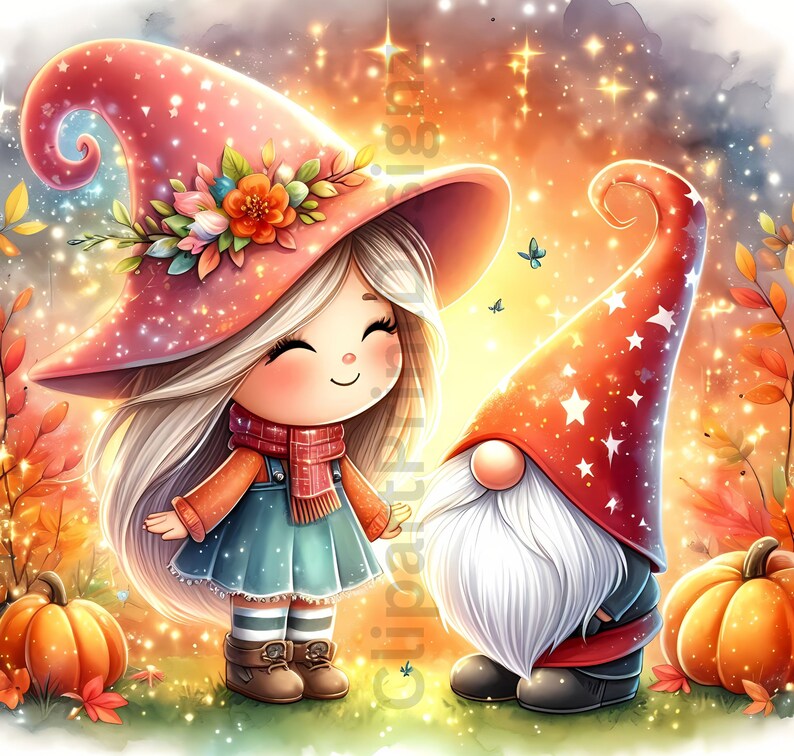 Cute Fall Gnome Girls Clipart Bundle, Watercolor Gnome Girl Clip Art ...