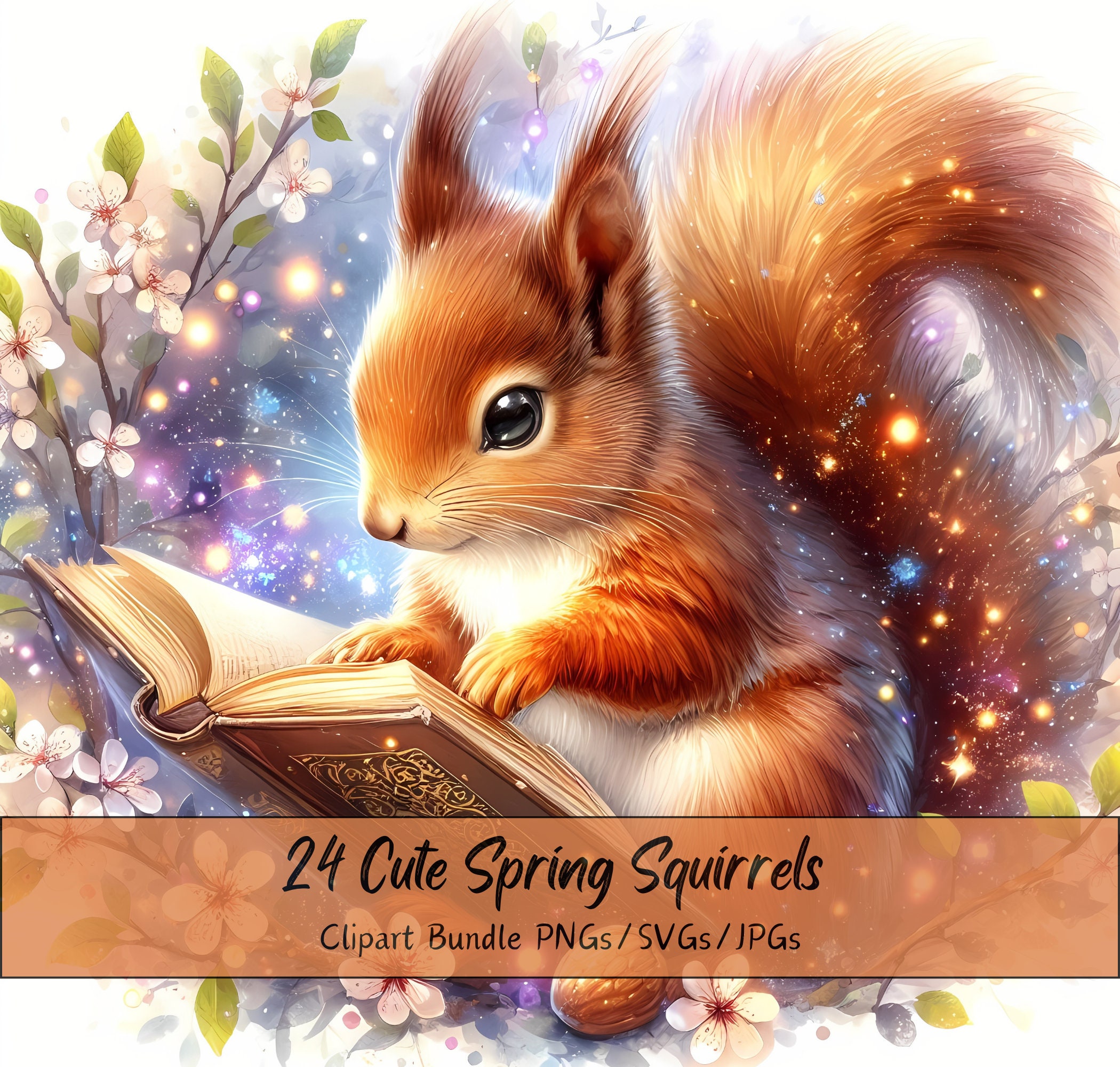 Cute Spring Squirrels Clipart Bundle, Watercolor Clip Art Images, 24 ...