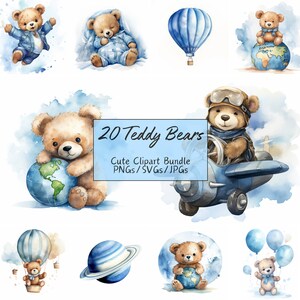 20 Watercolour Teddy Bear Clip Art, Bundle for Commercial Use, 300 Dpi ...