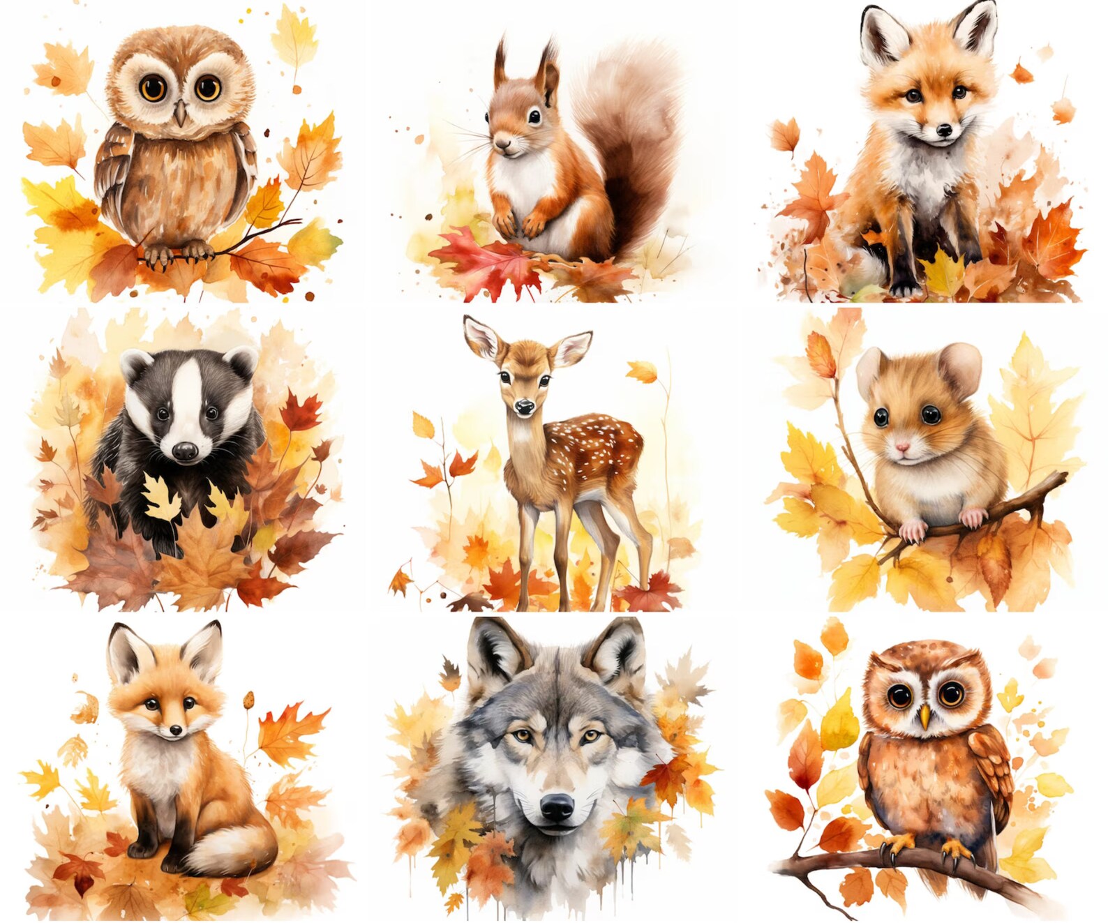 93 Watercolor Fall Animals Bundle, Cute Baby Animals, Woodland Animals ...