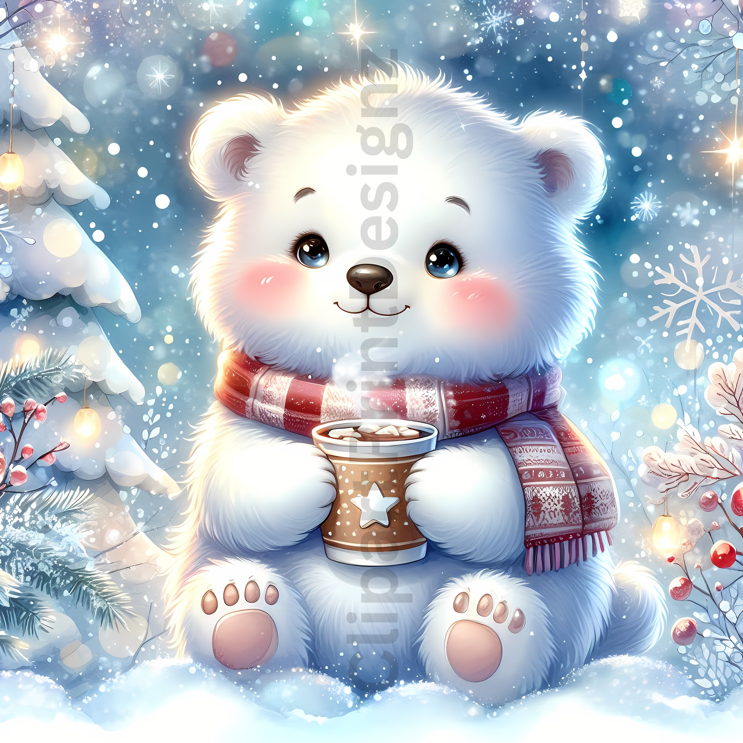 Cute Winter Animals Drinking Hot Cocoa Clipart Bundle, Festive ...