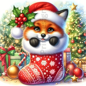 Cute Christmas Foxes Clipart Bundle, Xmas Fox Clip Art Images ...