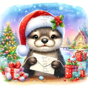 Cute Christmas Otters Clipart Bundle, Xmas Otter Clip Art Images ...