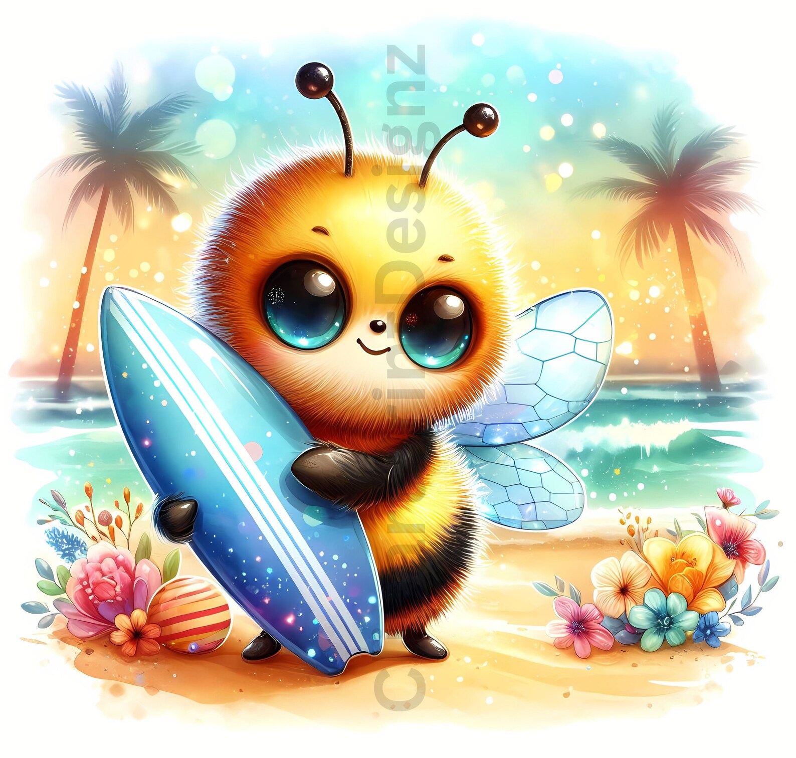 Cute Summer Surf Animals Clipart Bundle, Watercolor Beach Clip Art ...