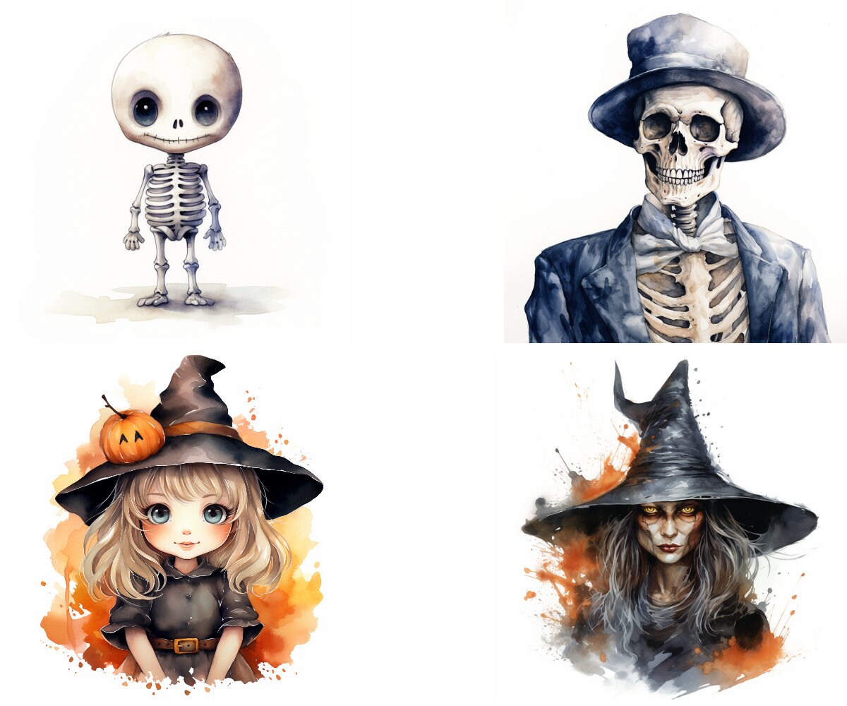 Watercolor Halloween Clipart, Cute and Scary Halloween Bundle, 25, 300 ...