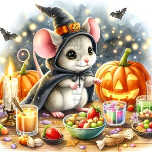 Cute Halloween Mouse Clipart Bundle, Watercolor Mice Clip Art Images ...