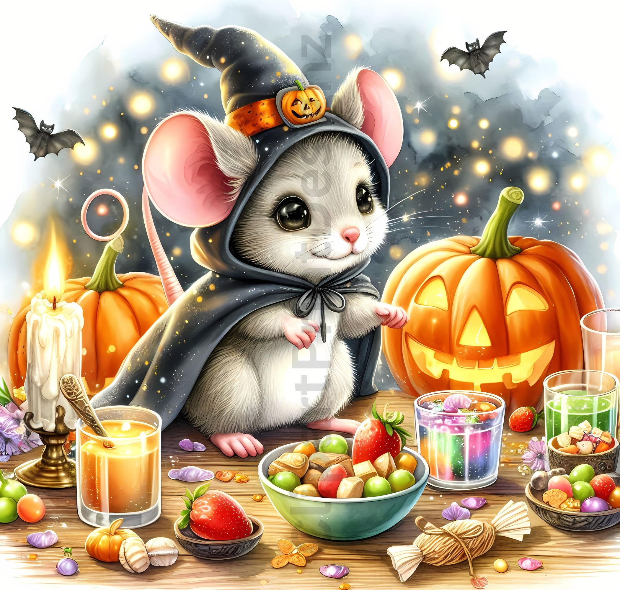 Cute Halloween Mouse Clipart Bundle, Watercolor Mice Clip Art Images ...