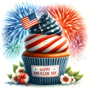 4th July Cupcakes Clipart Bundle, Watercolor Patriotic Files, High ...