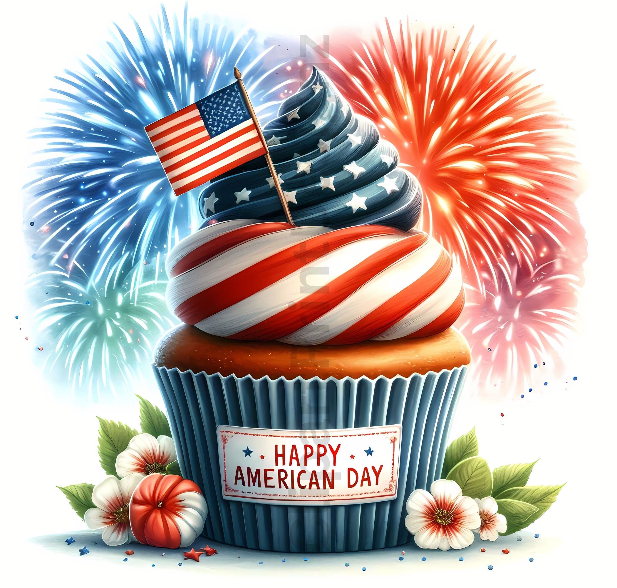 4th July Cupcakes Clipart Bundle, Watercolor Patriotic Files, High ...