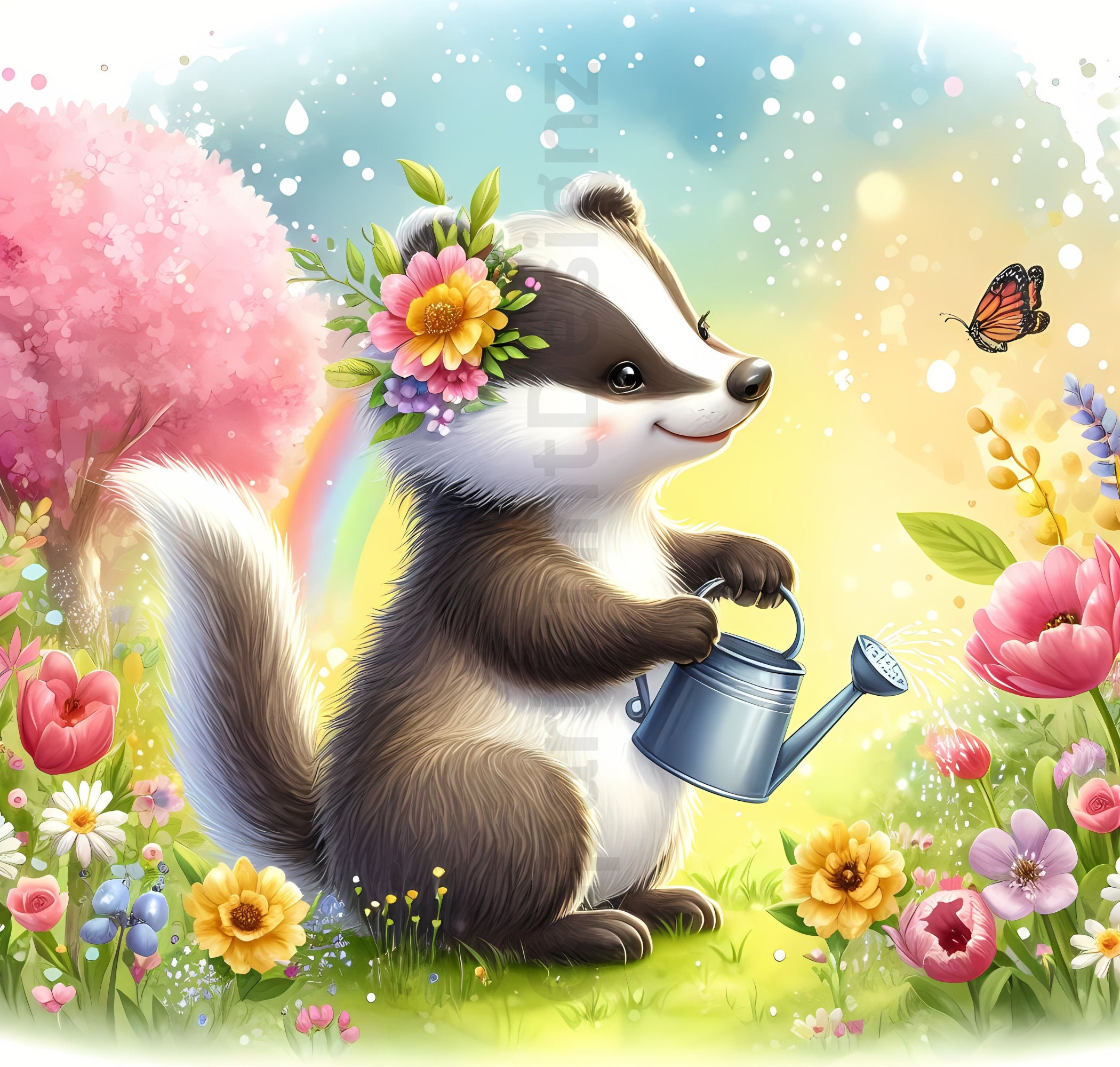 Cute Spring Badgers Clipart Bundle, Watercolor Clip Art Images, High ...