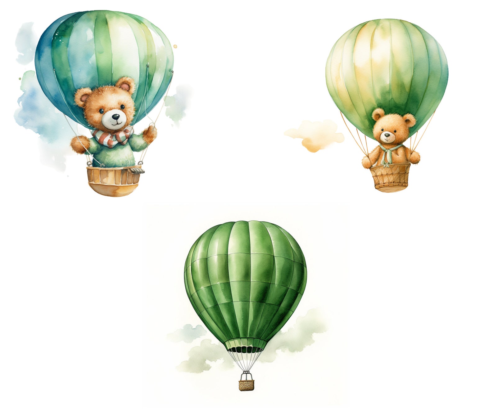 20 Green Watercolour Teddy Bear Clipart, Baby Shower Bundle, Commercial ...
