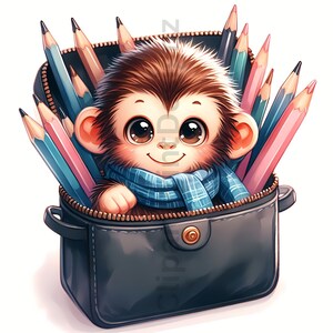 Cute Back to School Moneys Clipart Bundle, Watercolor Monkey Clip Art ...