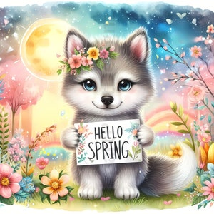 Cute Spring Wolves Clipart Bundle, Watercolor Clip Art Images, High ...