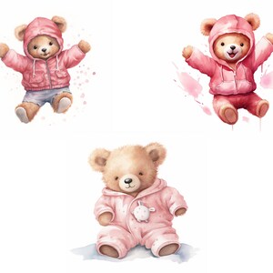 Pink Watercolor Teddy Bear Clipart Bundle, Cute Baby Shower Clipart ...