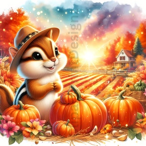 Cute Fall Chipmunks Clipart Bundle, Watercolor Autumn Chipmunk Clip Art ...