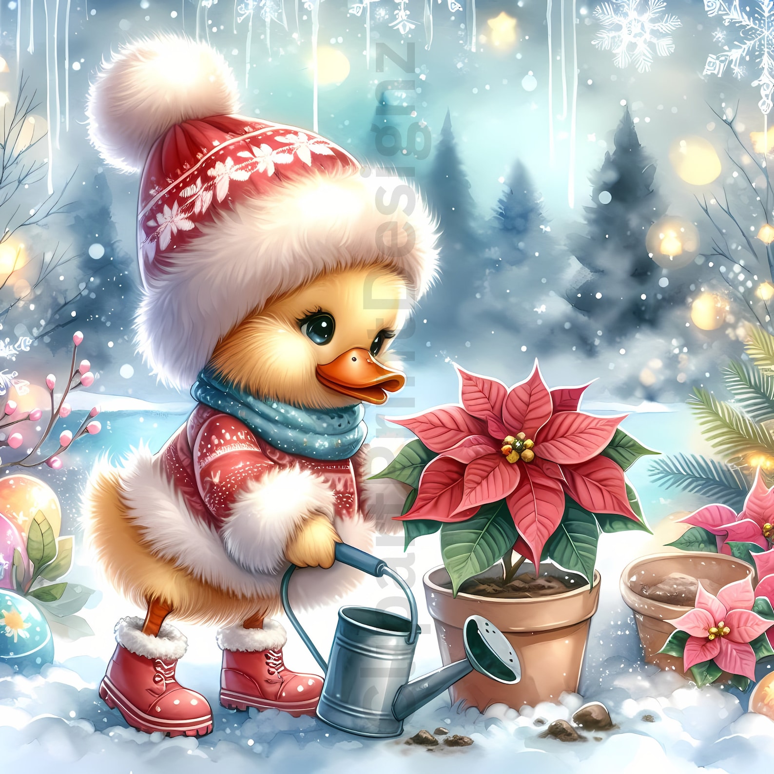 Cute Winter Duck Clipart Bundle, Festive Watercolor Clip Art Images, 20 ...