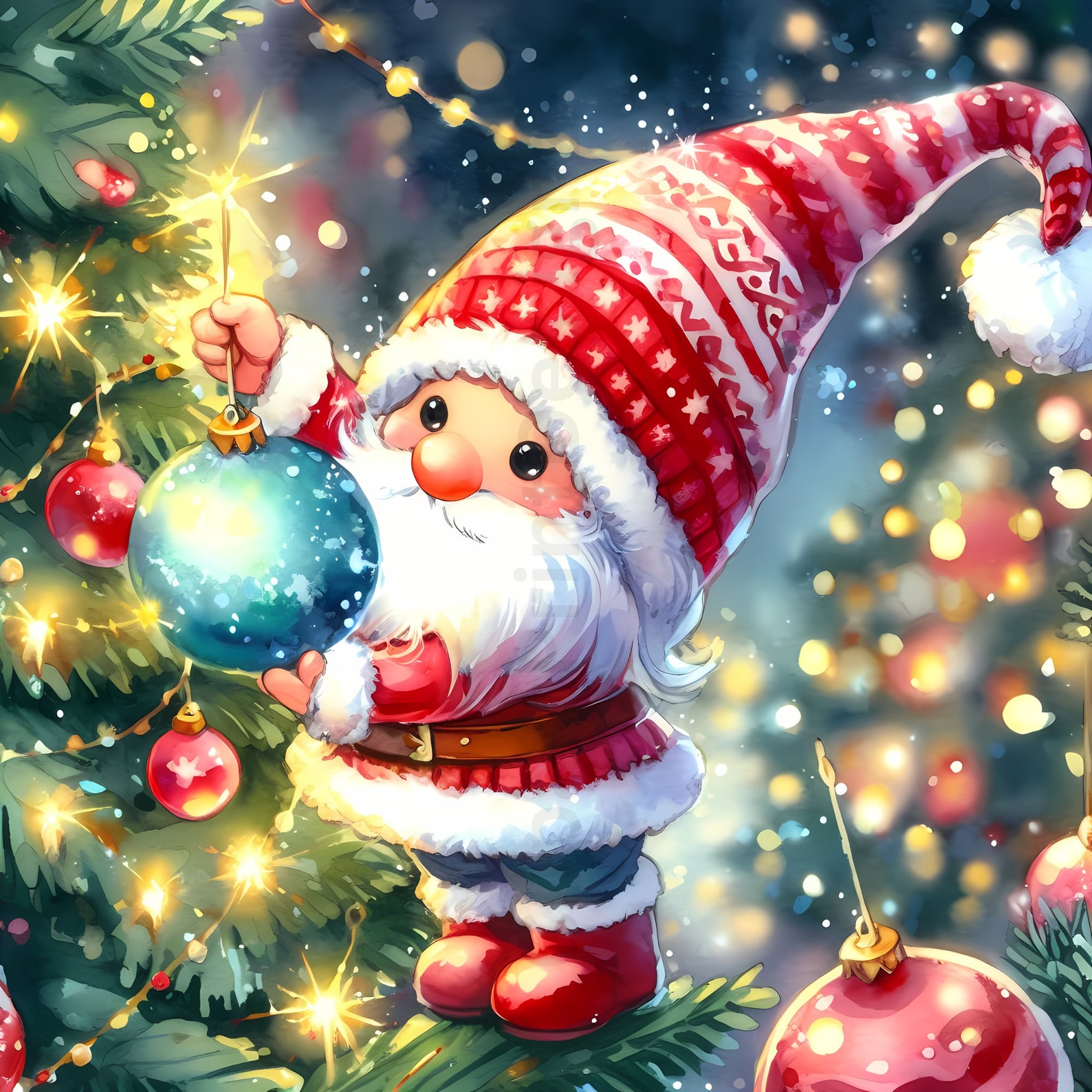 Cute Watercolor Christmas Gnomes Clipart, 15 High Quality Pngs and Jpgs ...