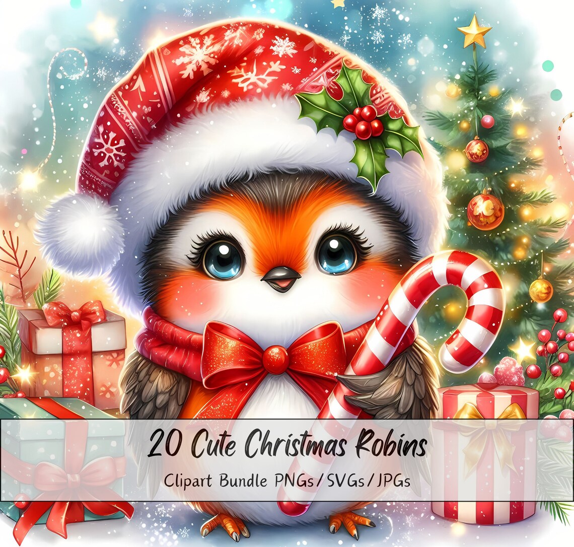 Cute Christmas Robins Clipart Bundle, Xmas Robin Clip Art Images ...