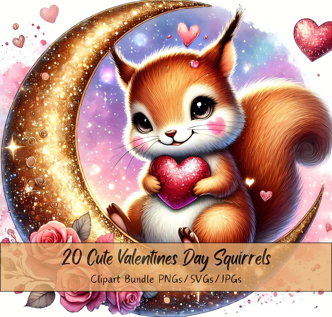 Cute Valentines Day Squirrels Clipart Bundle, Valentine Squirrel Clip ...