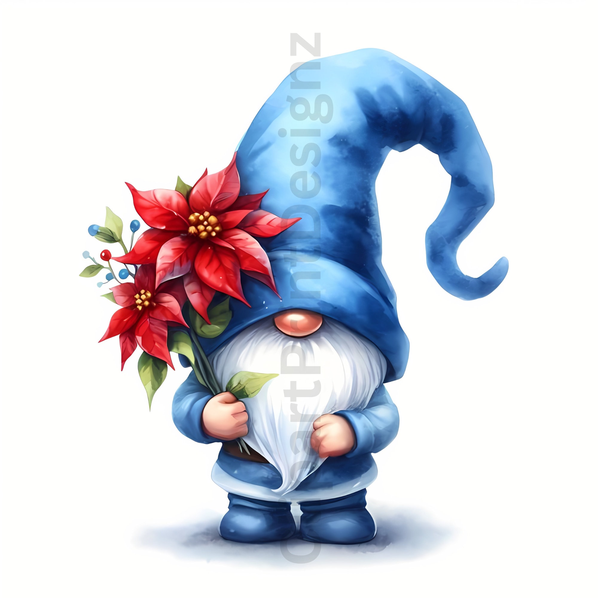 Blue Watercolor Festive Gnomes Clipart Bundle, Blue Christmas Gnomes ...