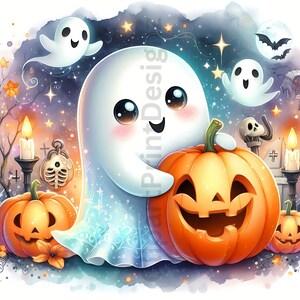 Cute Halloween Ghosts Clipart Bundle, Watercolor Ghost Clip Art Images ...