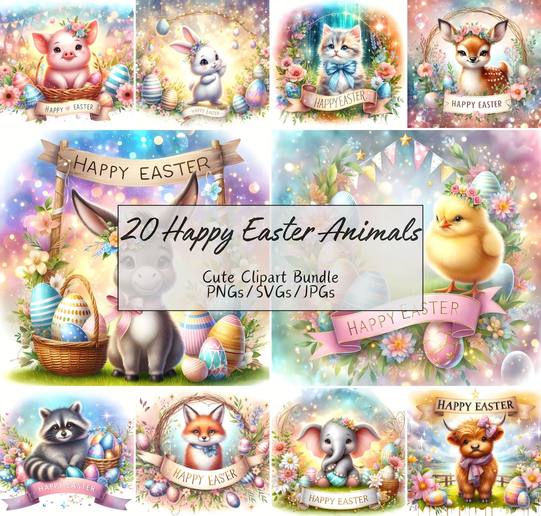 Cute Happy Easter Animals Clipart Bundle, High Quality Watercolor ...