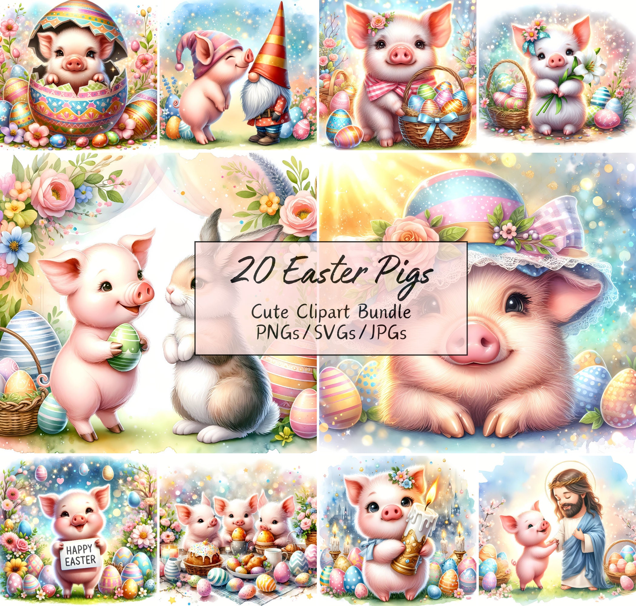 Cute Easter Pigs Clipart, Funny Watercolor Animal Images, High Quality ...