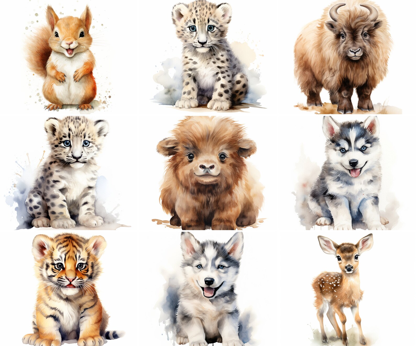46 Watercolor Winter Animals Clipart Bundle, Cute Baby Animals, Nursery ...