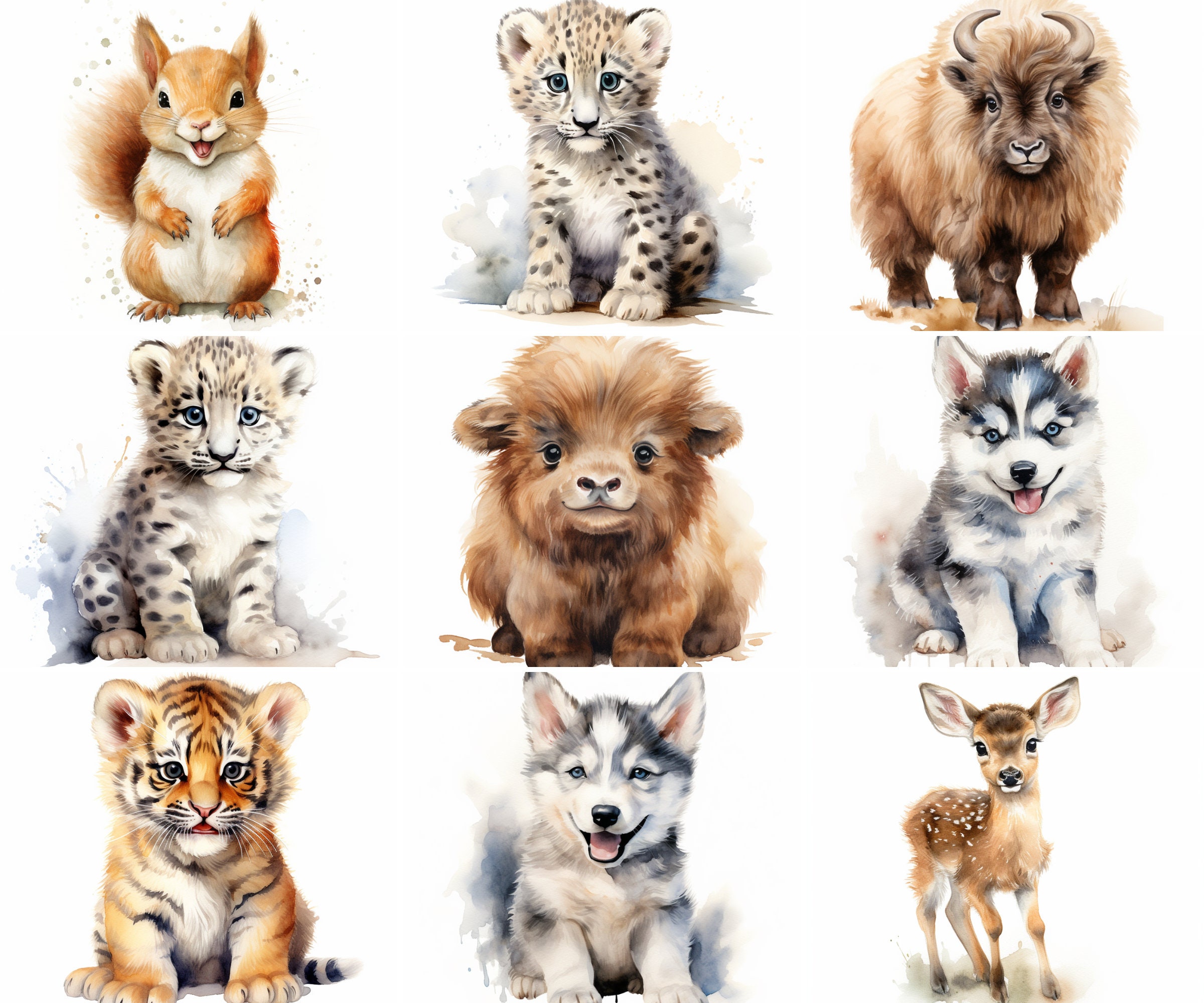 46 Watercolor Winter Animals Clipart Bundle, Cute Baby Animals, Nursery ...