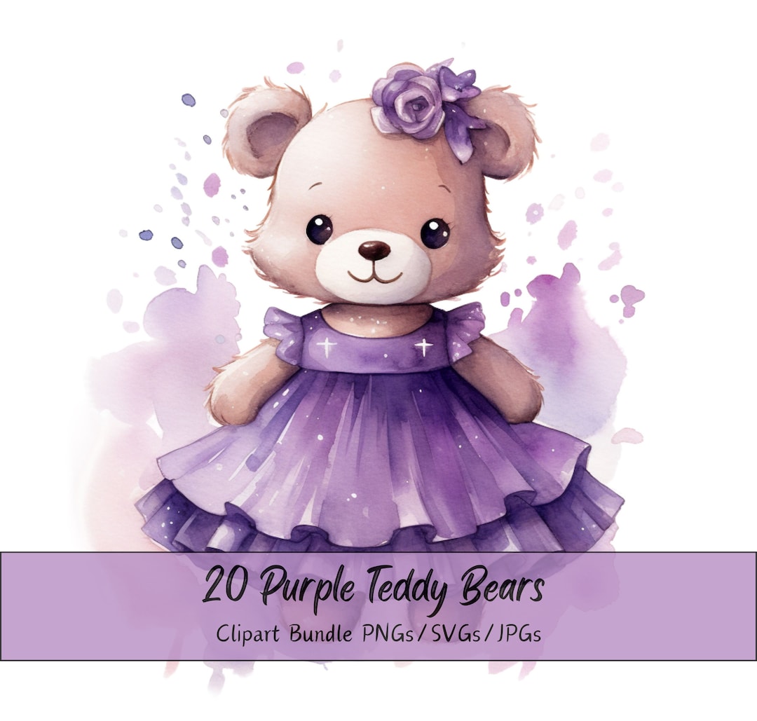 Purple Watercolor Teddy Bear Clipart, 20, Pngs/jpgs/svgs, Cute Baby ...
