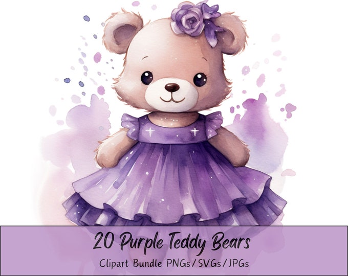 Cute Winter Teddy Bear Clipart Bundle, Festive Watercolor Clip Art ...