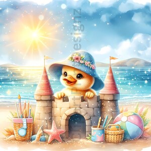Cute Summer Sandcastle Animals Clipart Bundle, Watercolor Ocean Clip ...